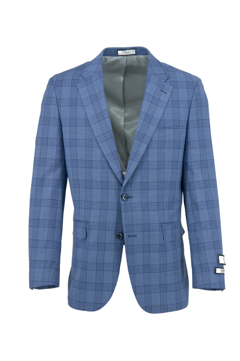 Blue with Navy Windowpane Capri Jacket, Wool Stretch Contemporary Fit ...