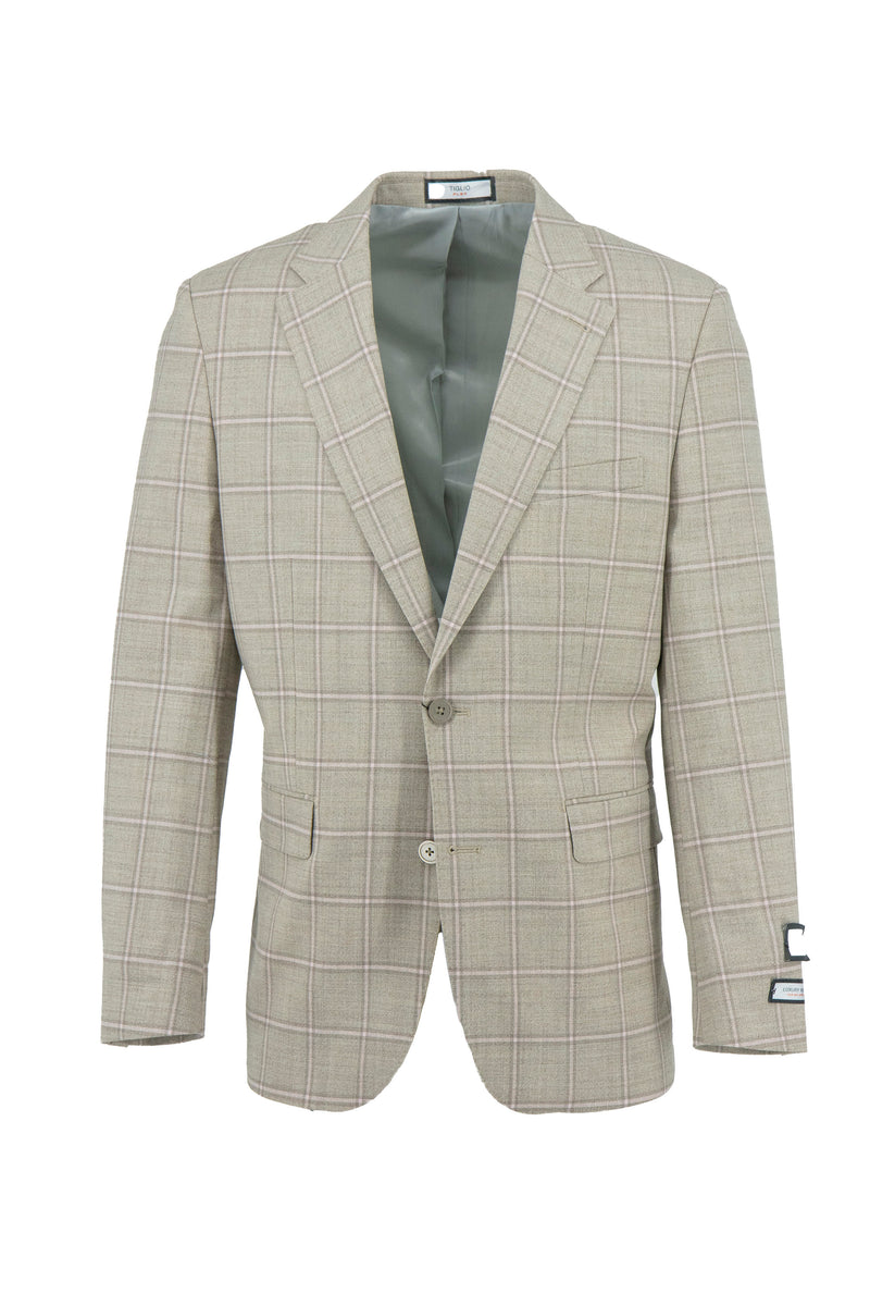 Pistachio with Cream Windowpane Capri Jacket, Wool Stretch Contemporar ...