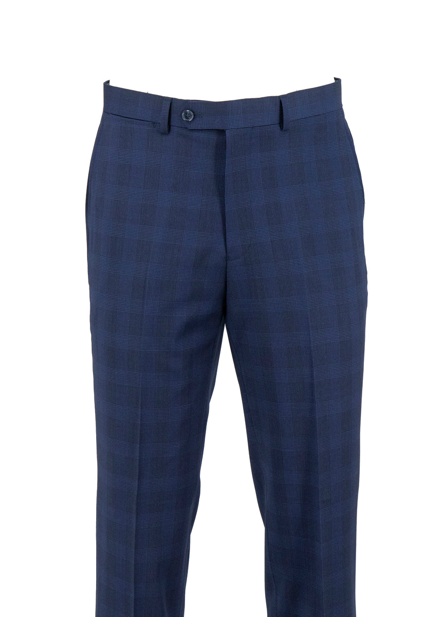 Navy Glen Check Capri Suit, Wool Stretch Contemporary Fit By Tiglio Fl ...