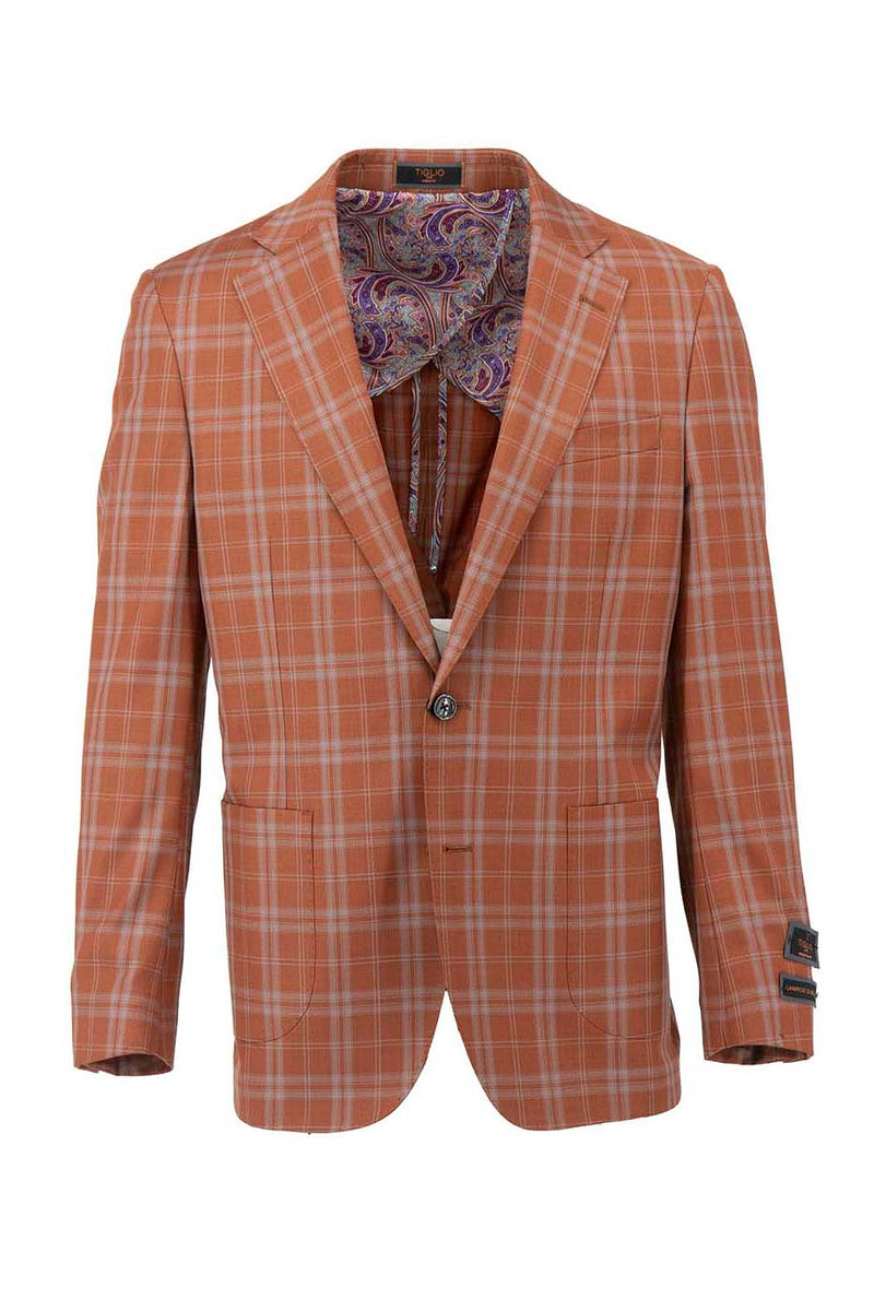 Saffron Orange with Windowpane Dolcetto/THP Modern Fit half lined, Pur ...