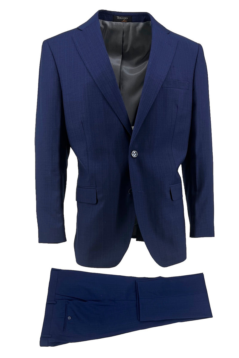 New Blue Micro-Design Porto Slim Fit, Pure Wool Suit by Tiglio Luxe ...