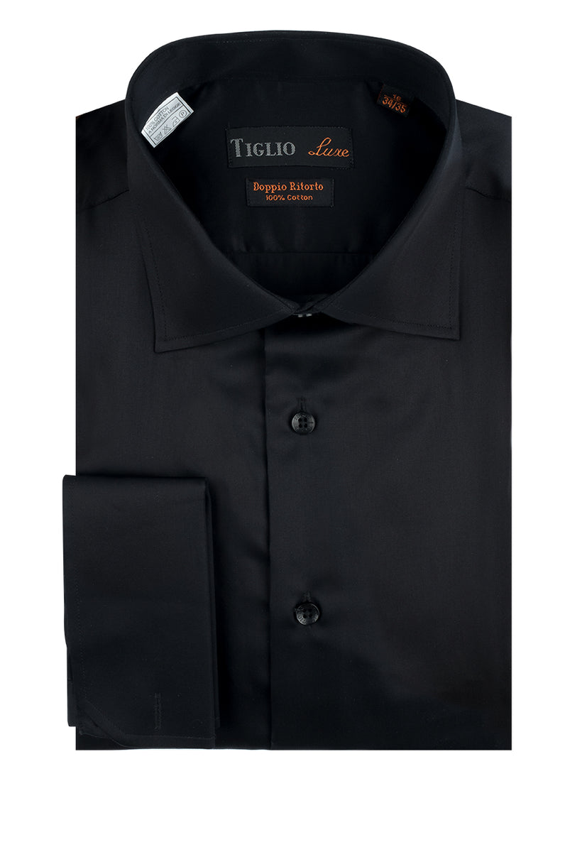 Black Dress Shirt, French Cuff, by Tiglio TIG3014 – Italian Suit Outlet